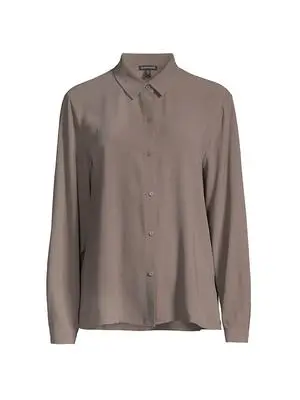 Eileen Fisher Women's Relaxed Silk Shirt - Mauve  Brown