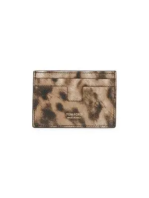 TOM FORD Men's T Line Distressed Leopard Leather Classic Card Holder - Sand Black - Sand Black