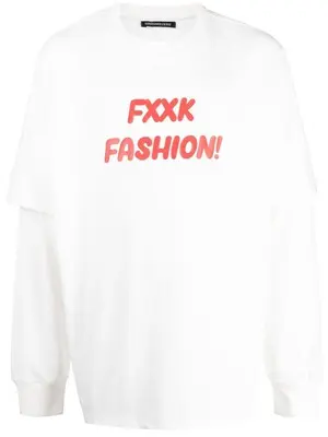 GROUND ZERO Slogan-print Double-sleeved T-shirt - White