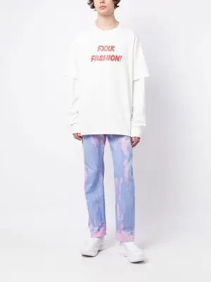 GROUND ZERO Slogan-print Double-sleeved T-shirt - White