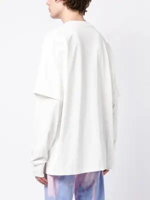 GROUND ZERO Slogan-print Double-sleeved T-shirt - White