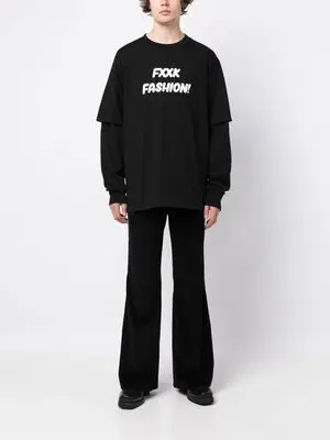 GROUND ZERO Slogan-print Double-sleeved T-shirt - Black