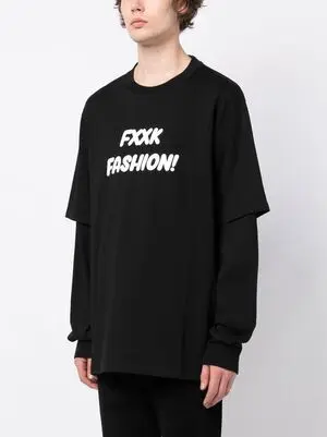 GROUND ZERO Slogan-print Double-sleeved T-shirt - Black