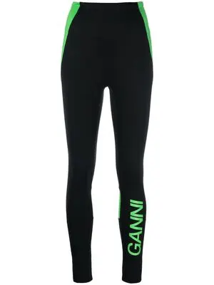 GANNI Logo-print Panelled Leggings - Black