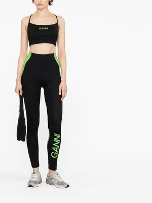 GANNI Logo-print Panelled Leggings - Black