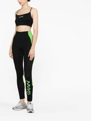 GANNI Logo-print Panelled Leggings - Black