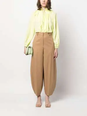 LANVIN Pleated-neckline Silk Blouse - Green
