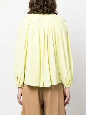 LANVIN Pleated-neckline Silk Blouse - Green