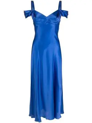 Buy Alberta Ferretti Draped Silk Dress - Blue At 11% Off | Editorialist