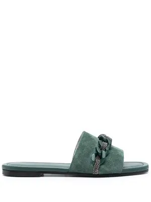 Fabiana Filippi 15mm Suede Slides - Green