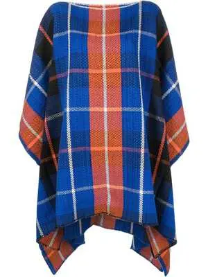 Colville Windowpane-pattern Wool Poncho