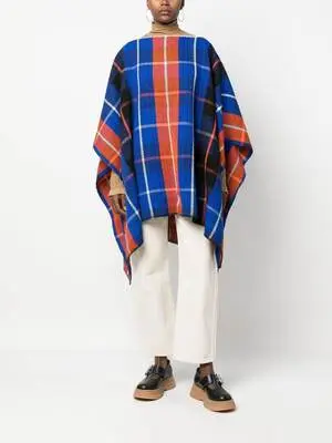 Colville Windowpane-pattern Wool Poncho