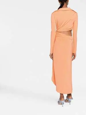Off-White Cut-out Draped Dress - Orange