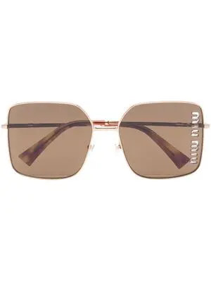 Miu Miu Logo Square Frame Sunglasses - Gold