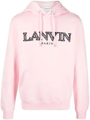 LANVIN Embroidered-logo Cotton Hoodie - Pink