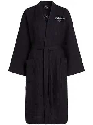 Karl Lagerfeld Hotel Karl Waffle-knit Bathrobe - Black