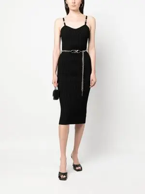 Michael Kors Logo-belt Ribbed Midi Dress