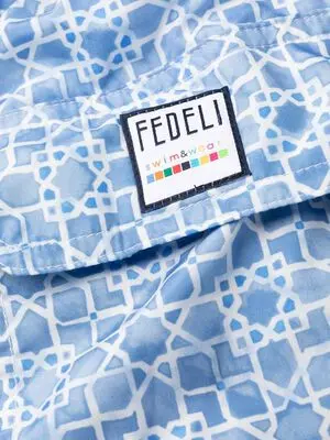 Fedeli Geometric Print Swim Shorts - Blue