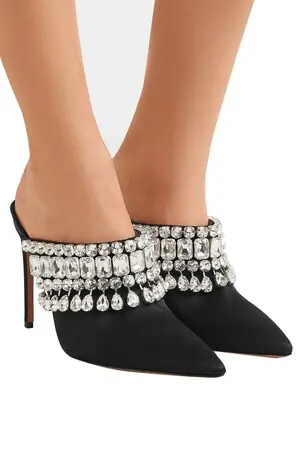 AQUAZZURA Gem Palace Crystal-embellished Satin Mules