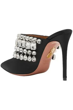 AQUAZZURA Gem Palace Crystal-embellished Satin Mules