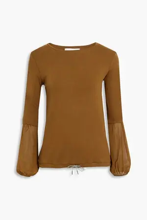 Fabiana Filippi Chiffonpaneled Ribbed Cottonblend Jersey Top - Light Brown
