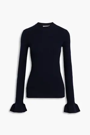 Safiyaa Ginny Ribbed Cashmere Sweater With Fluted Cuffs - Navy