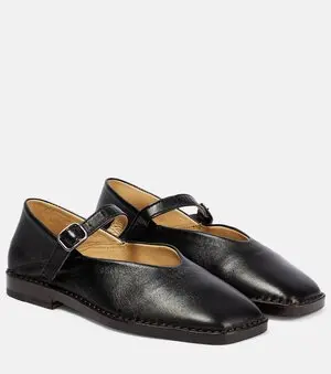 LEMAIRE Leather Mary Jane Ballet Flats - Black