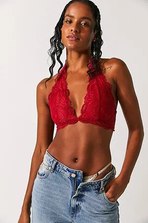 Free People Last Dance Lace Halter Bralette Red