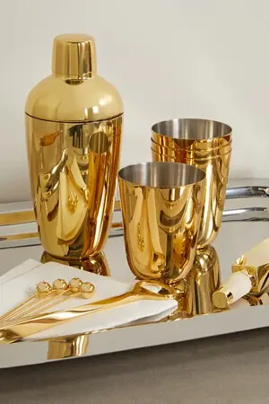 Aerin Classic Embossed Leather And Brass Bar Set