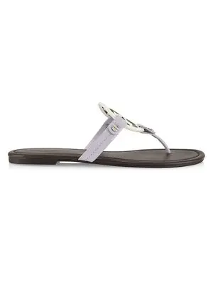 Tory Burch Women's Miller Leather Flip-Flop Sandals - Sea Bubble  Optic White
