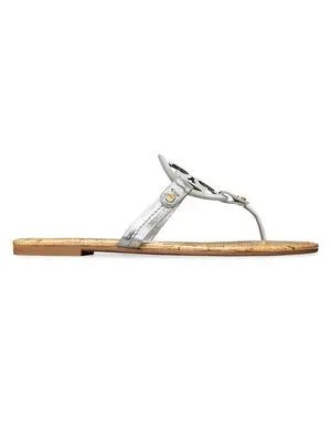 Tory Burch Women's Miller Metallic Leather Flip Flop Sandals - Silver  Silver