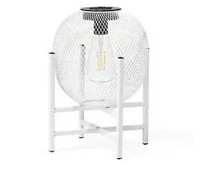 GLITZHOME 11.5'h White Mesh Solar Powered Outd Or Lantern - One-color