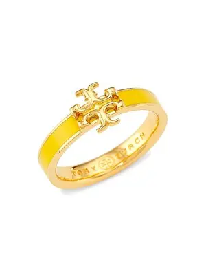 Tory Burch Women's Kira 18K-Gold-Plated & Enamel Logo Ring - Gold Yellow  - Gold Yellow
