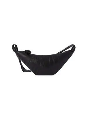 LEMAIRE Men's Medium Croissant Leather Bag - Dark Moss Black