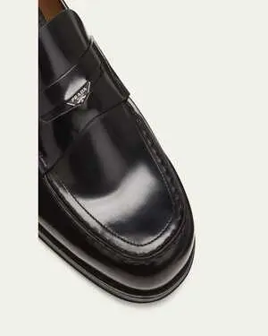 Prada Spazzolato Leather Penny Loafers