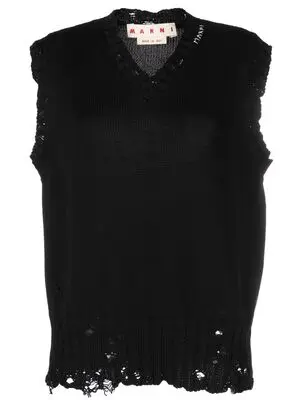 Marni V-neck Cotton Vest - Black