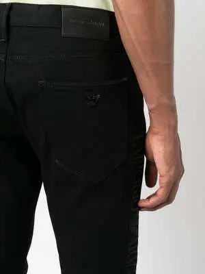 Emporio Armani Logo Plaque Slim Cut Jeans - Black