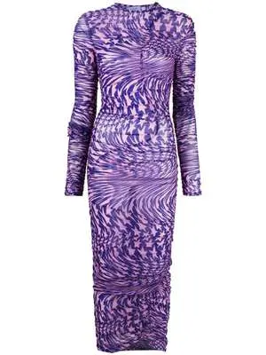 MUGLER Star Mesh Midi Dress - Purple
