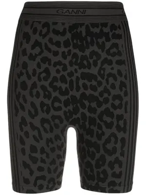 GANNI Leopard-print Bike Shorts - Black