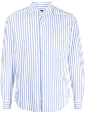 Fedeli Stripe-pattern Long-sleeve Shirt - Blue
