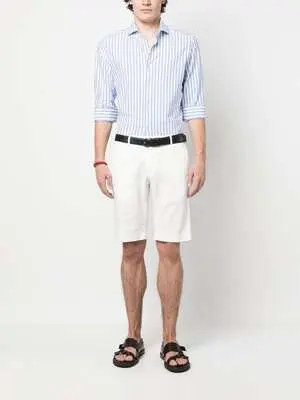 Fedeli Stripe-pattern Long-sleeve Shirt - Blue