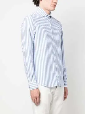 Fedeli Stripe-pattern Long-sleeve Shirt - Blue
