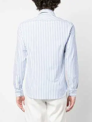 Fedeli Stripe-pattern Long-sleeve Shirt - Blue
