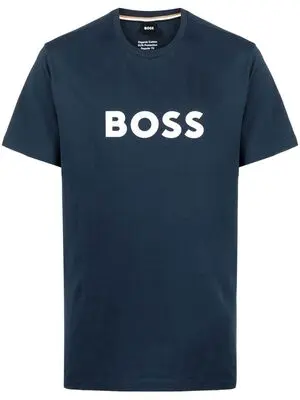 BOSS Cotton Jersey T-shirt With Logo Print - Blue
