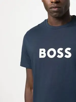 BOSS Cotton Jersey T-shirt With Logo Print - Blue