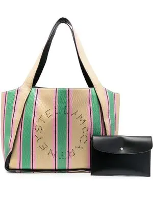 Stella McCartney Logo Striped Woven Tote Bag - Green