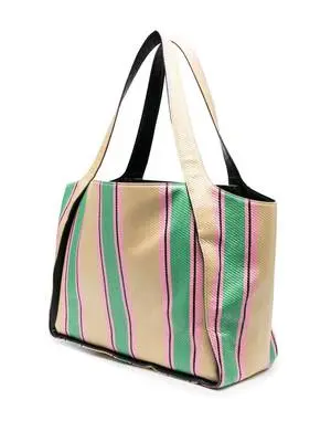 Stella McCartney Logo Striped Woven Tote Bag - Green
