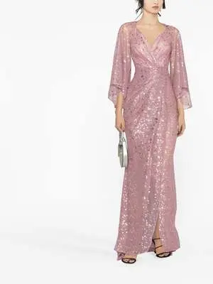 Talbot Runhof V-neck Draped Gown