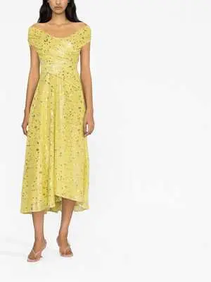 Talbot Runhof Off-shoulder Midi Dress