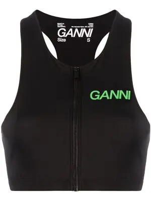 GANNI Logo-print Zip-up Top